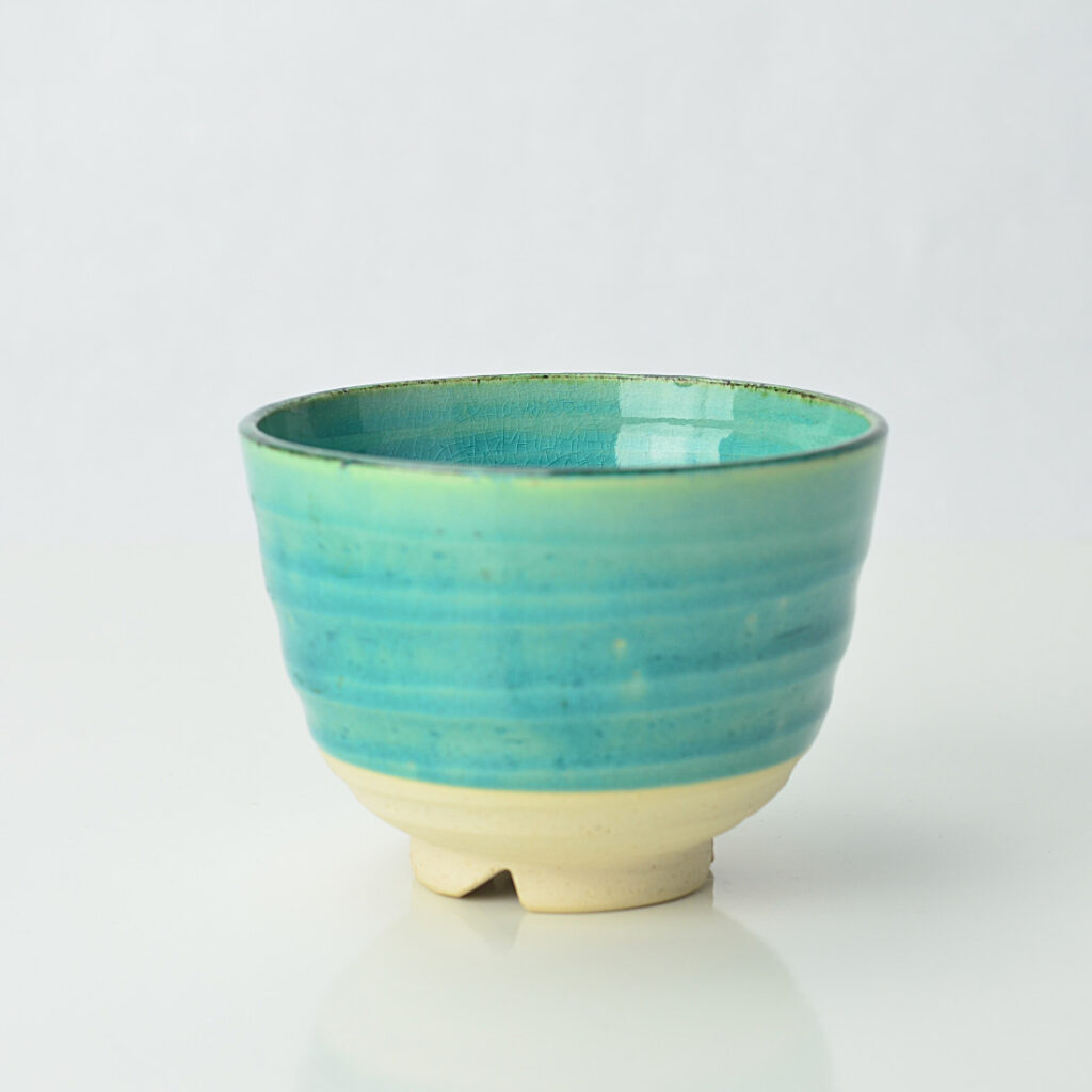 Japanese Stoneware Chawan Clear Turquoise Glaze - Only Clay